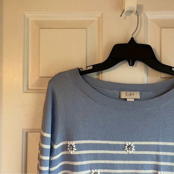 LOFT | Sweaters | Loft Beaded Crew Neck Striped Sweater Light Blue And ...